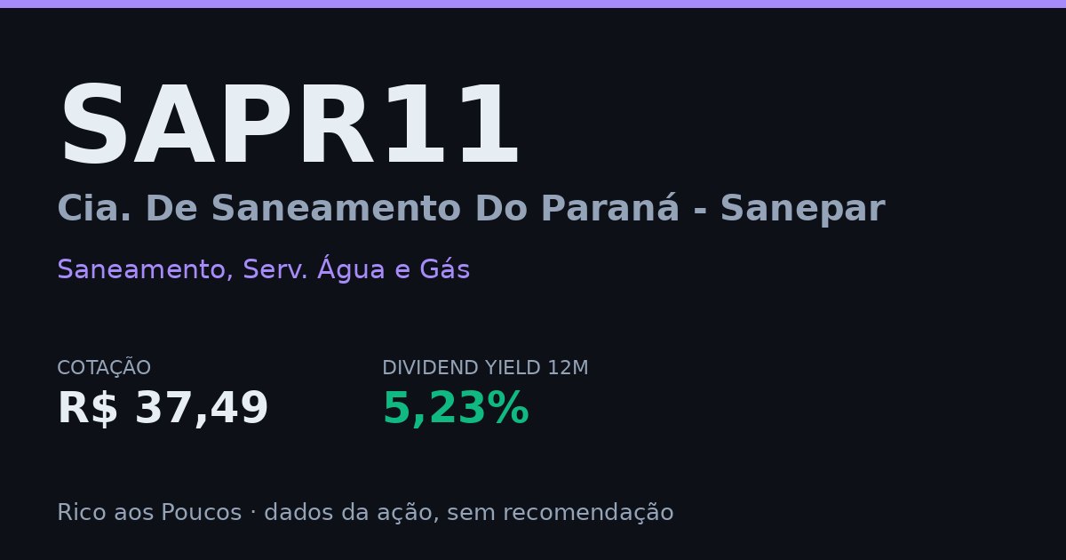 SAPR11: Cotação R$ 37,94, DY 5,17% | Cia. De Saneamento Do Paraná ...